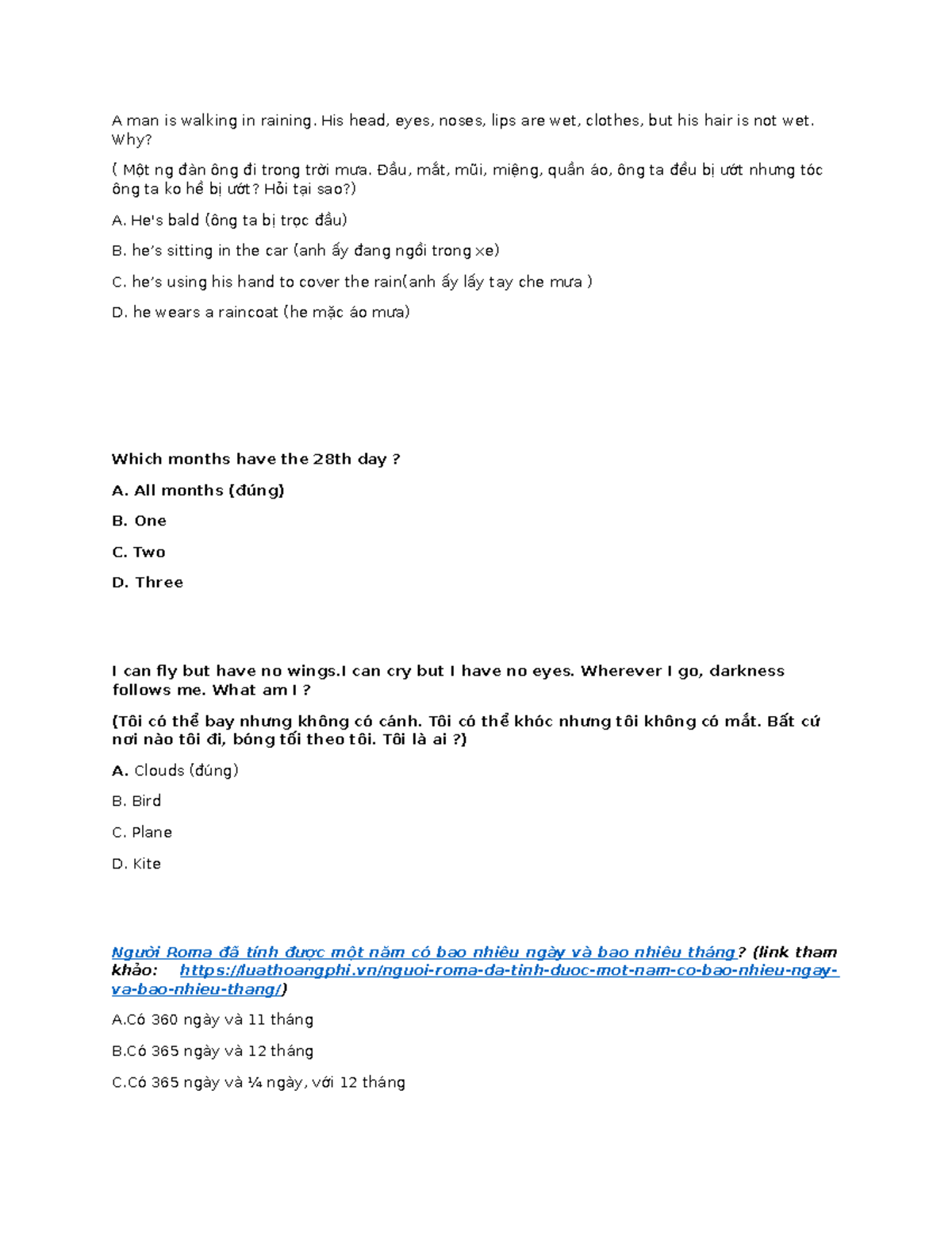 Quiz - hay lawms - A man is walking in raining. His head, eyes, noses ...