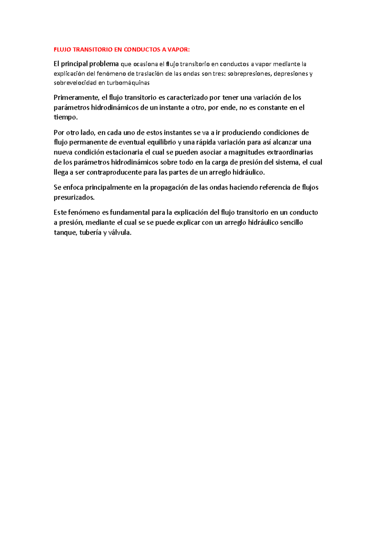 Flujo Transitorio EN Conductos A Vapor - FLUJO TRANSITORIO EN CONDUCTOS ...