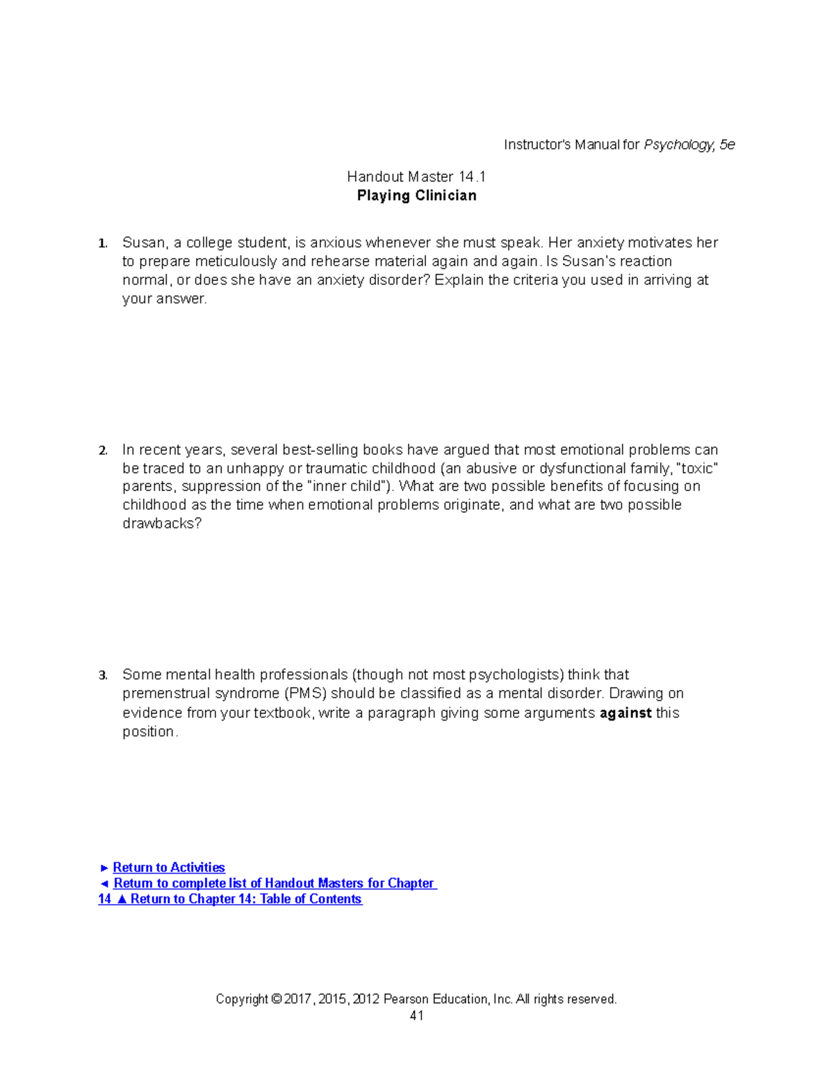 College work - I need help - Handout Master 14. Playing Clinician Susan ...