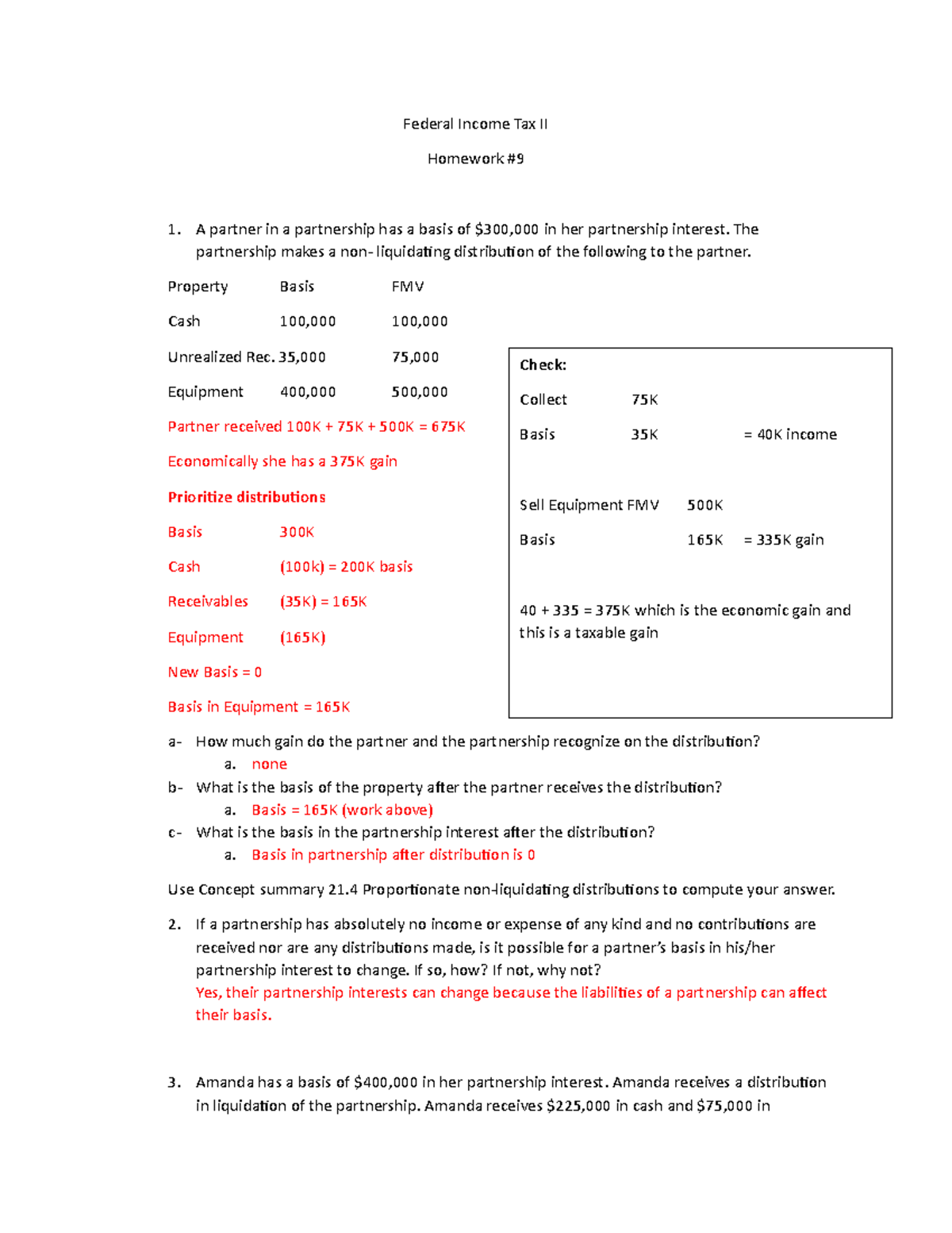TAX HW 9 - tax hw - Federal Income Tax II Homework # A partner in a ...
