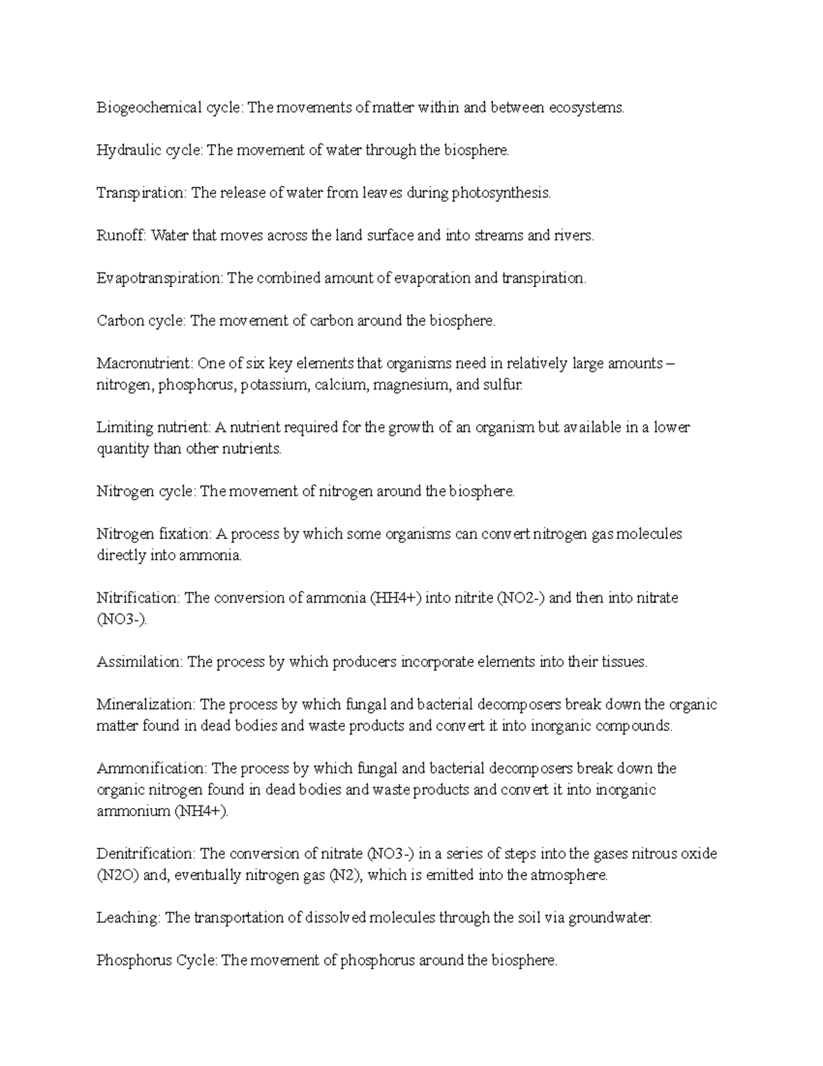 APES vocab mod 7 - CLASS NOTES - Biogeochemical cycle: The movements of ...