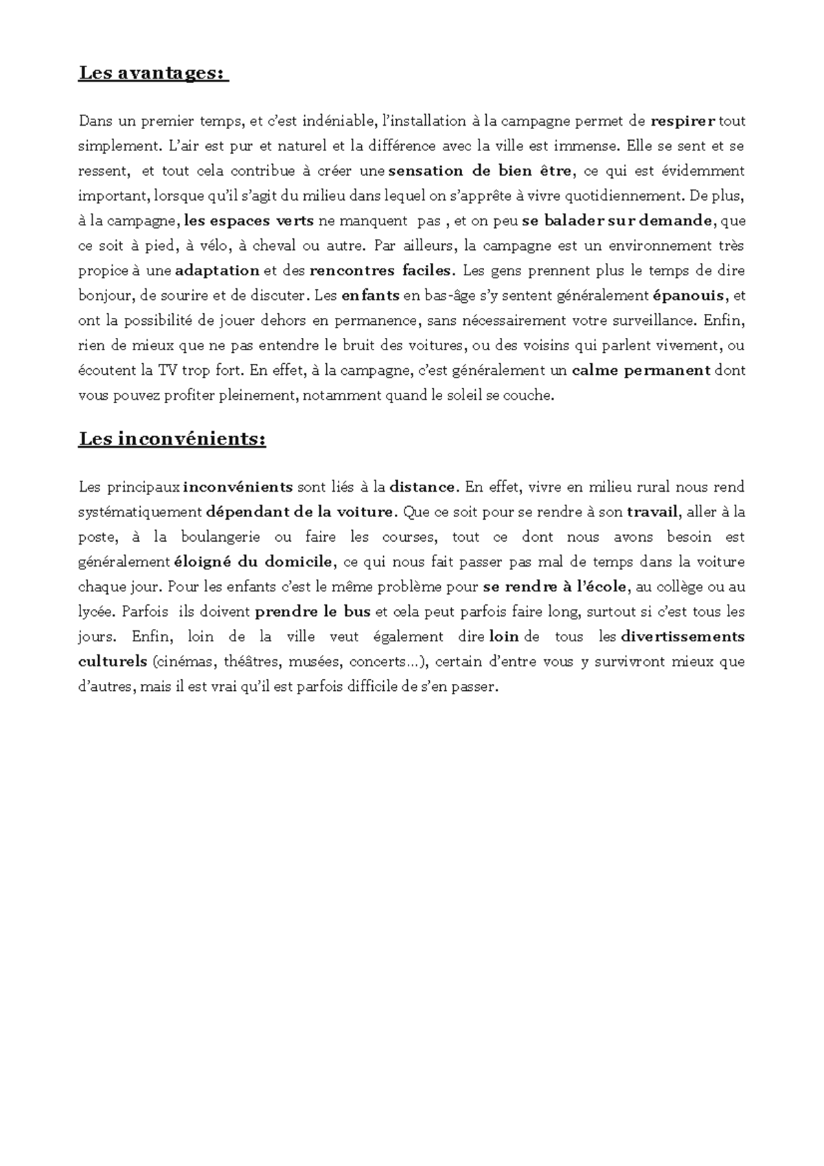 Mieux vivre à la campagne ou en ville - Les avantages: Dans un premier ...