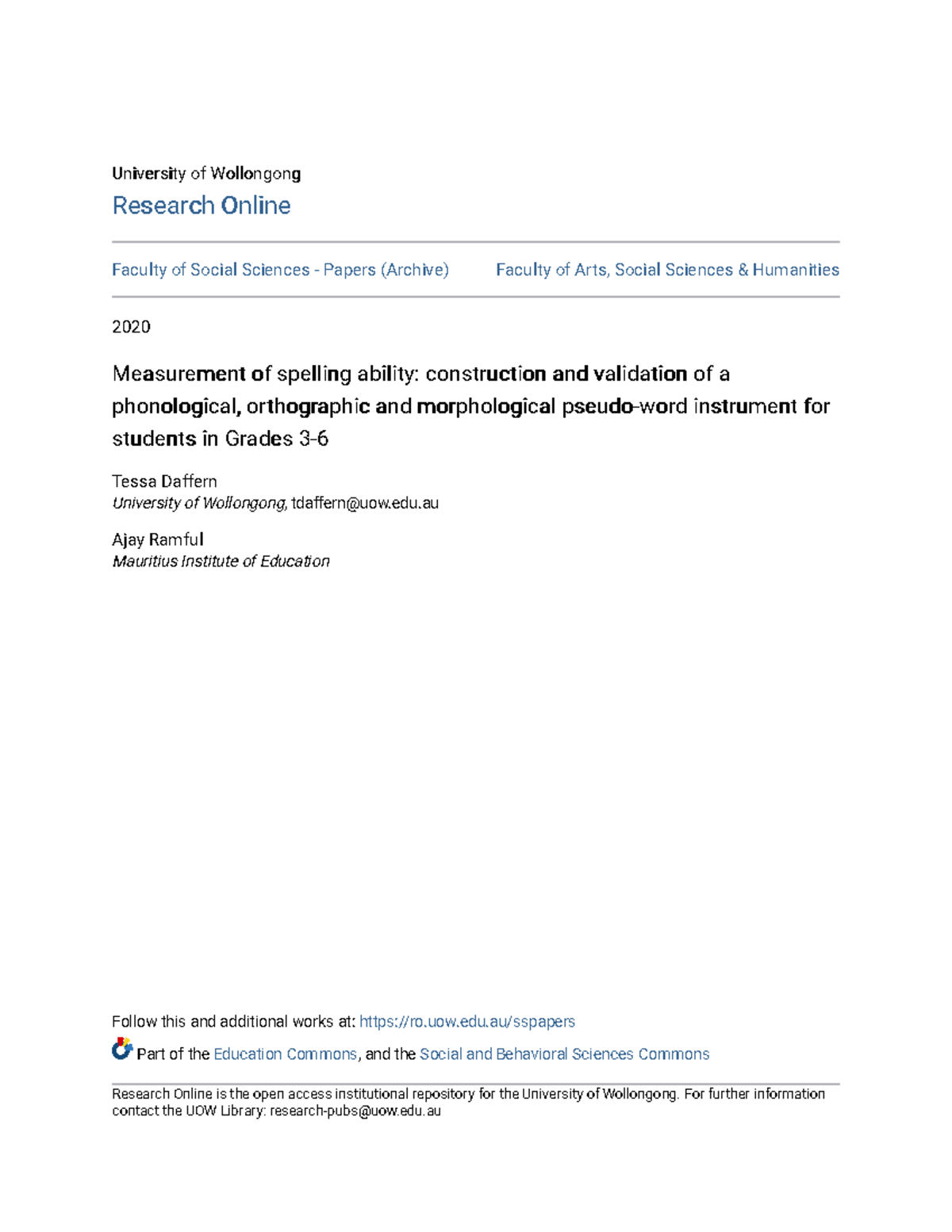 Measurement of spelling ability construction and validation of a - edu ...