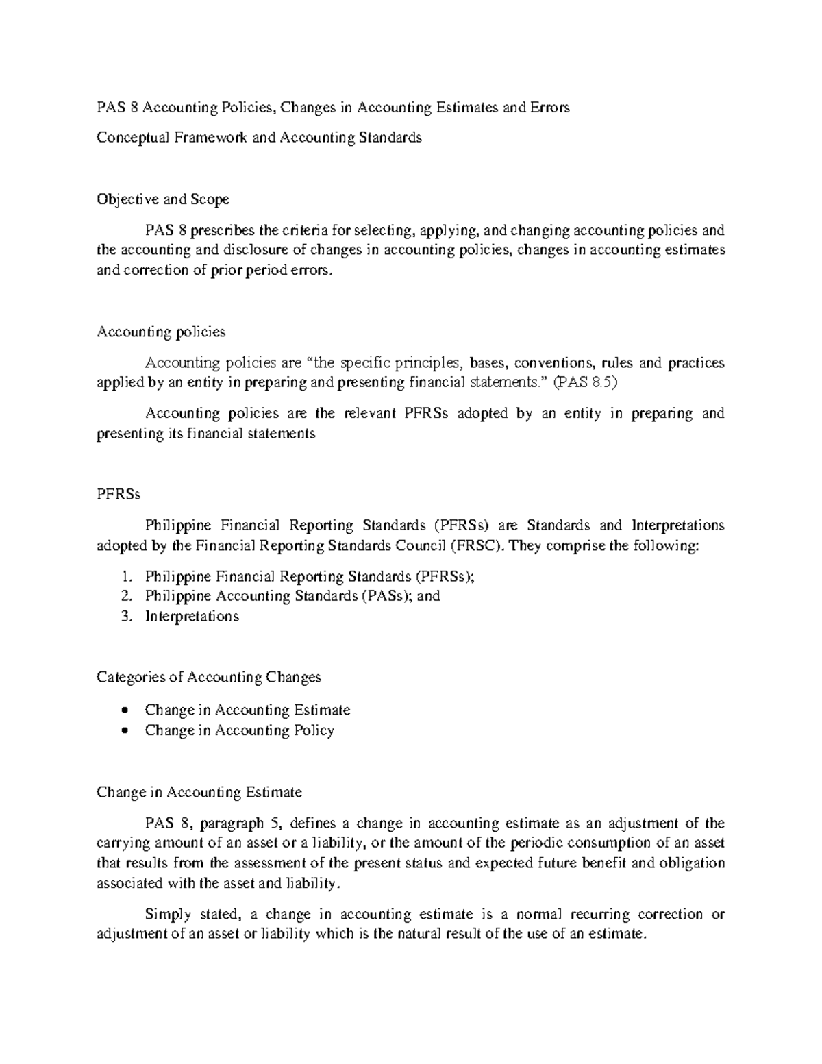 PAS 8 Accounting Policies, Changes in Accounting Estimates and Errors ...