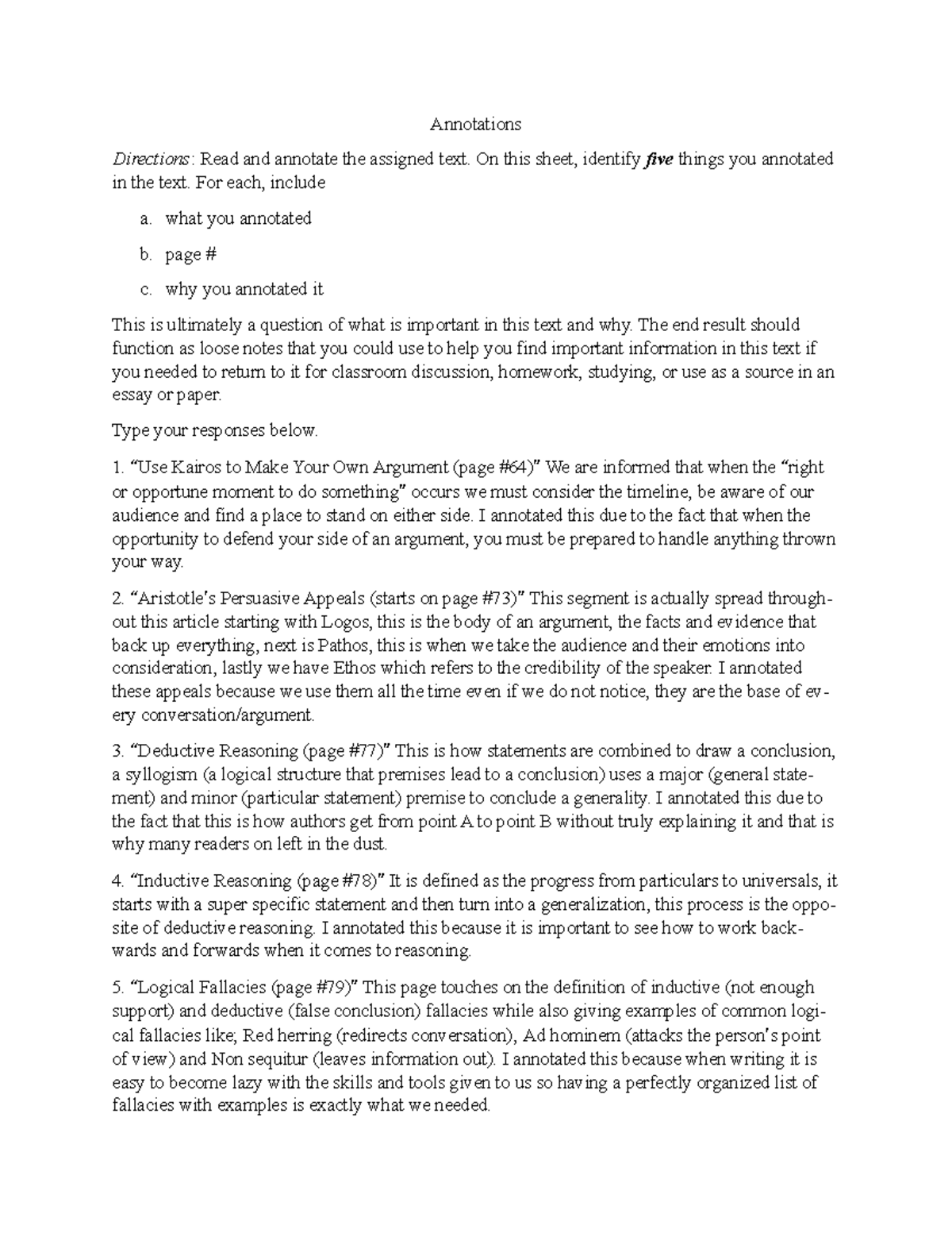 Annotation Questions - Read given pages and dissect what I believed was ...