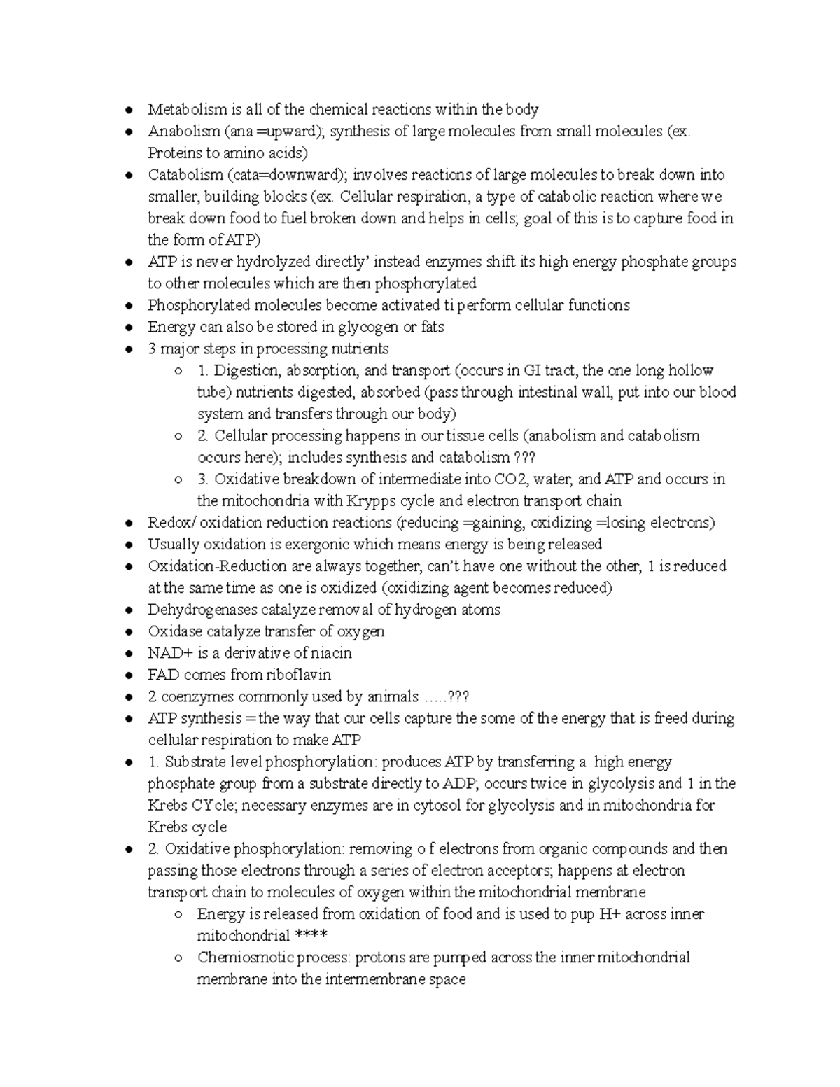 Anatomy and Physiology Notes 7 9 20 - Metabolism is all of the chemical ...