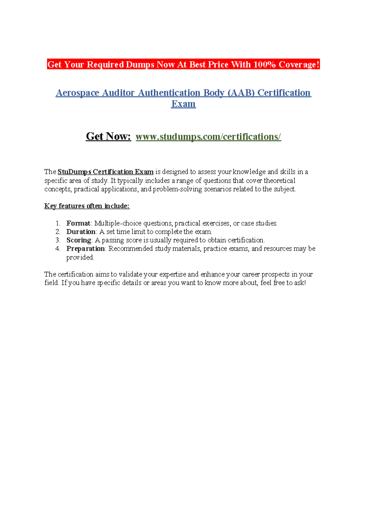 Aerospace Auditor Authentication Body (AAB) Certification Exam - Get ...