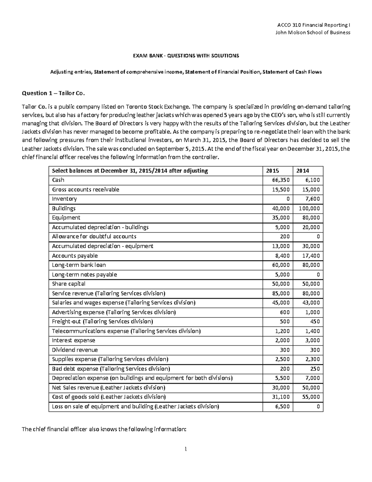 Midterm Adj Entries St of Comprehensive Income St of Fin Position St of ...