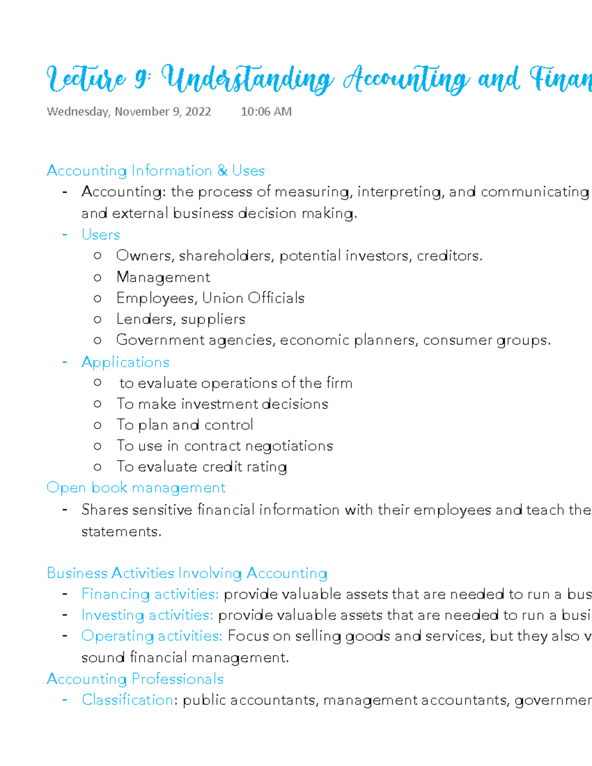 Lecture 9 Understanding Accounting and Financial Statements ...