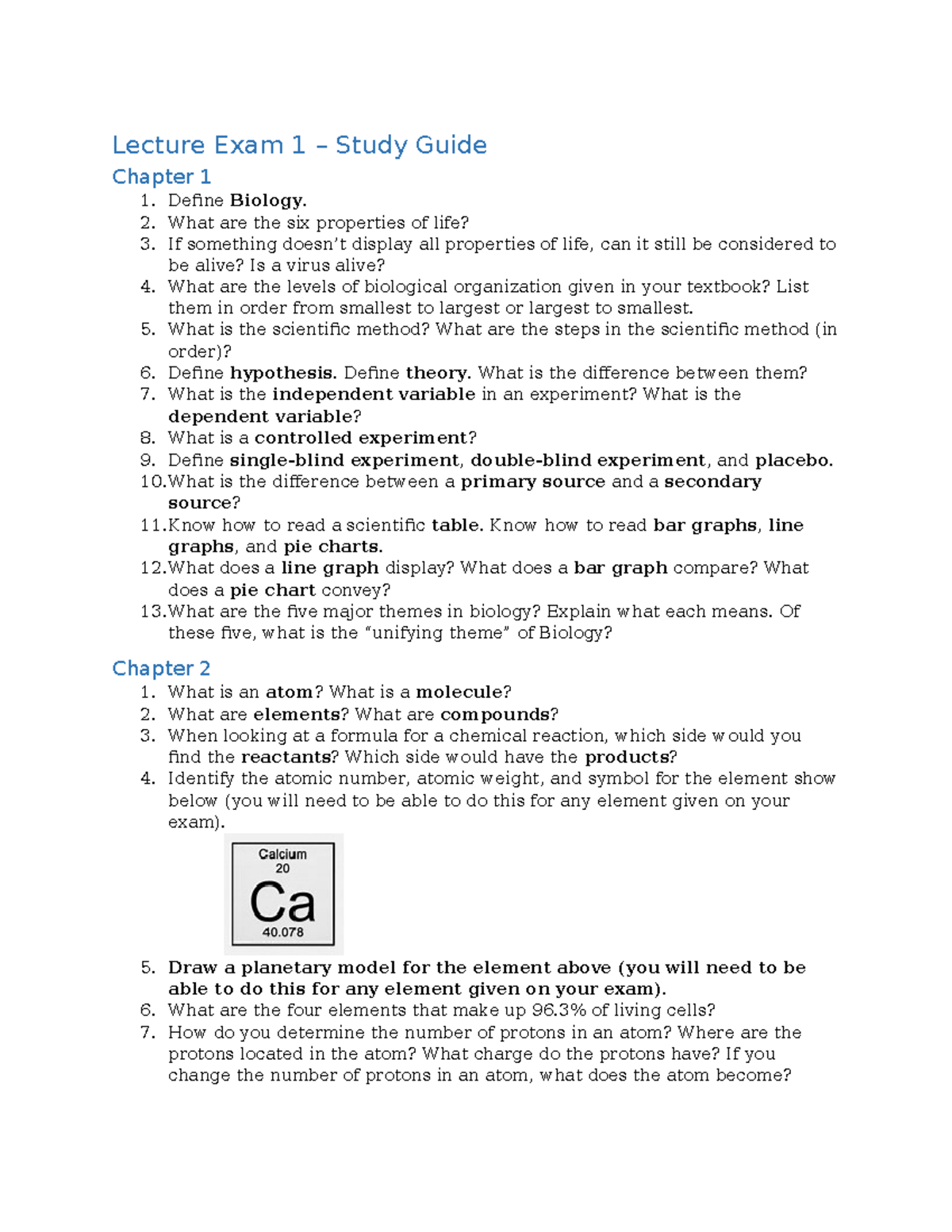 Lecture Exam 1 - Review Sheet - Lecture Exam 1 – Study Guide Chapter 1 ...