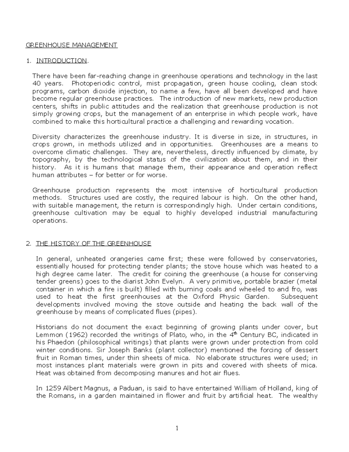 1 Greenhouse Management - GREENHOUSE MANAGEMENT 1. INTRODUCTION. There ...