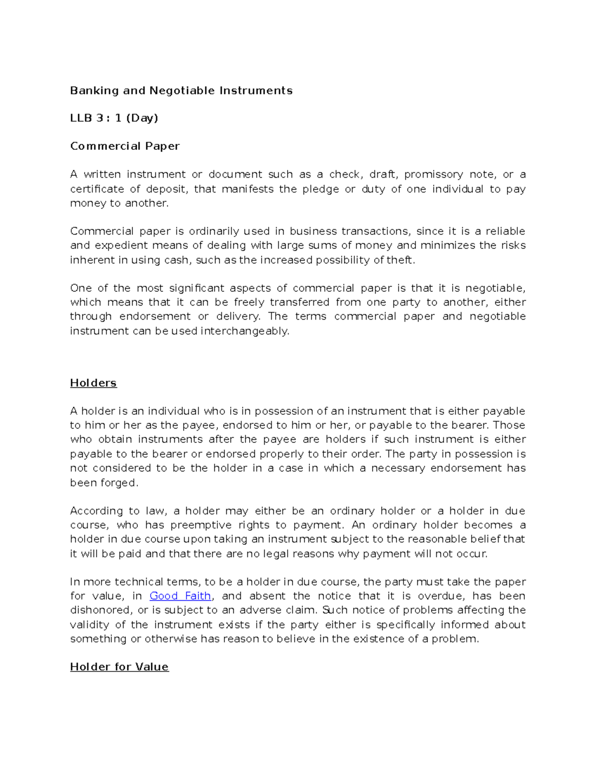 Banking and Negotiable Instruments-2 - Commercial paper is ordinarily ...