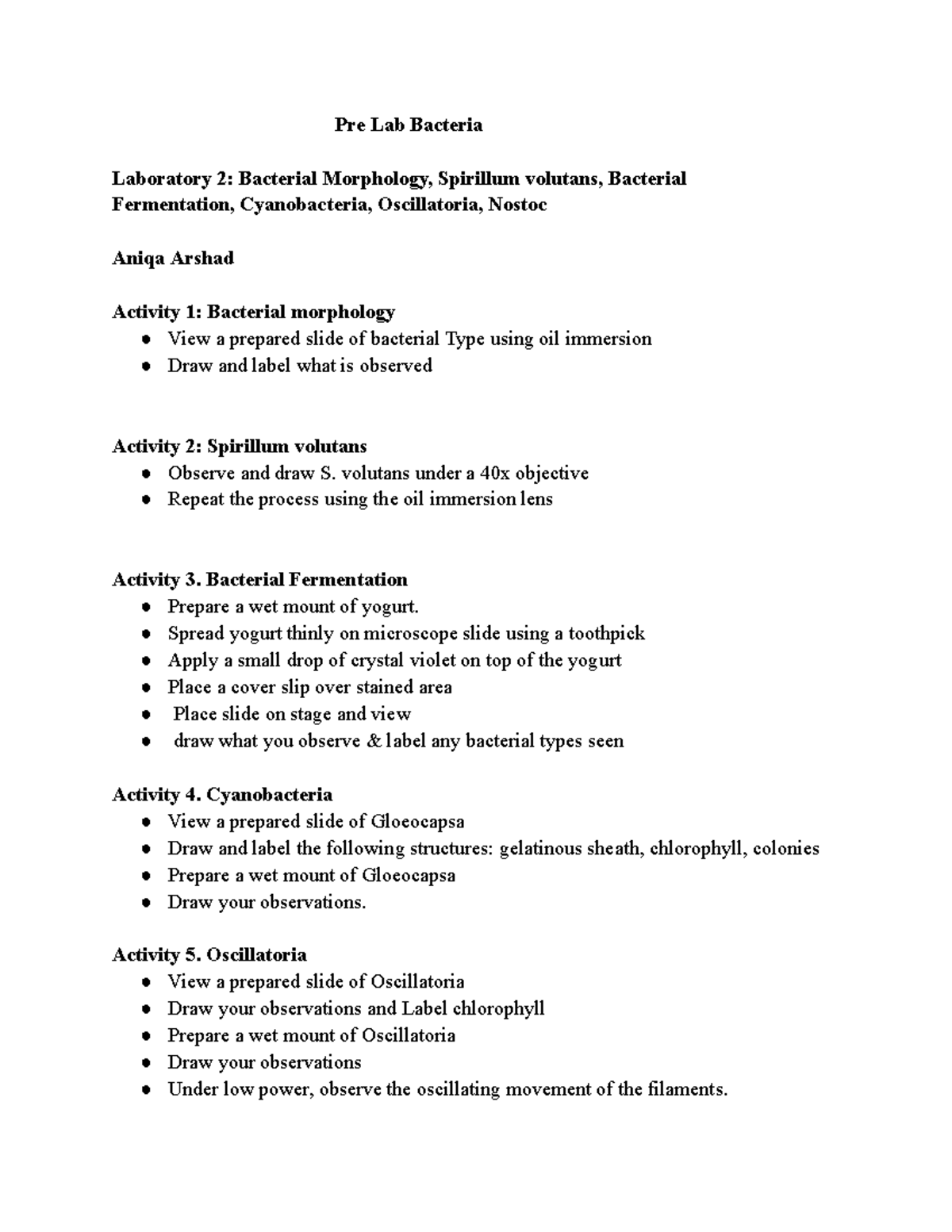 Prelab bacteria - Homework - Pre Lab Bacteria Laboratory 2: Bacterial ...