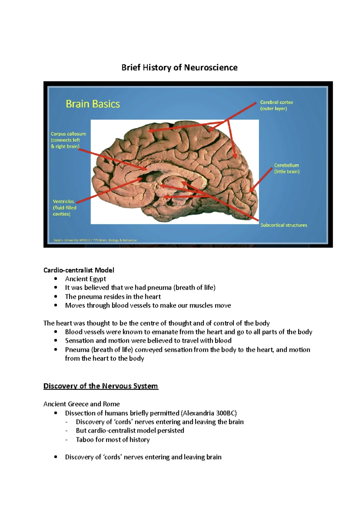 Week 1 - Brief History of Neuroscience - Brief History of Neuroscience ...