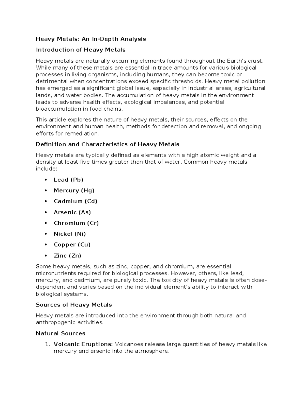 Heavy Metals - While many of these metals are essential in trace ...