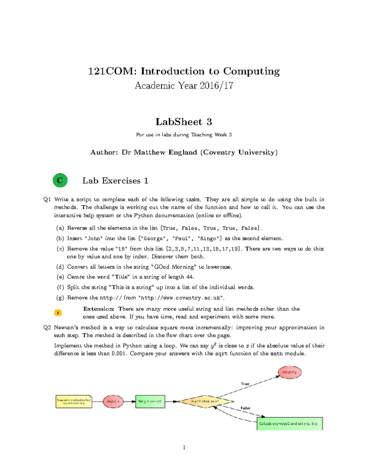 Lab Sheet 3 - 121COM: Introduction to Computing Academic Year 2016 ...