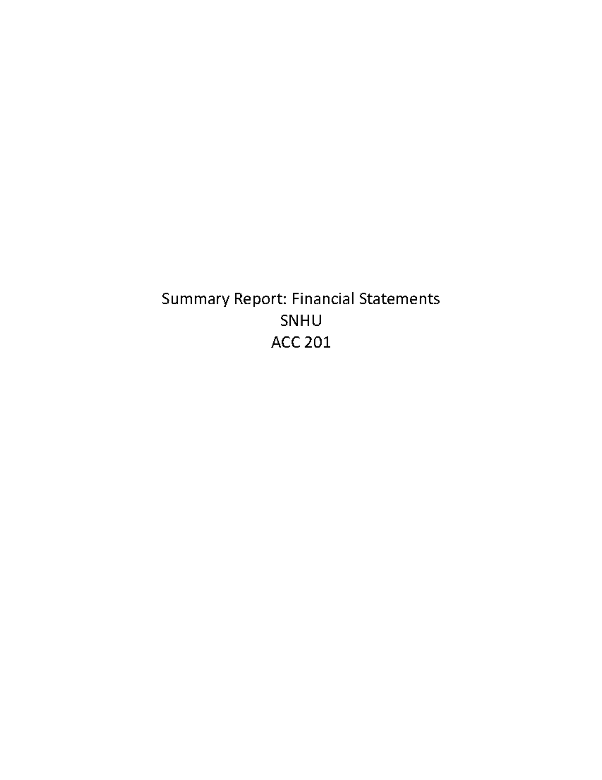 Summary Report- Financial Statements - Summary Report: Financial ...