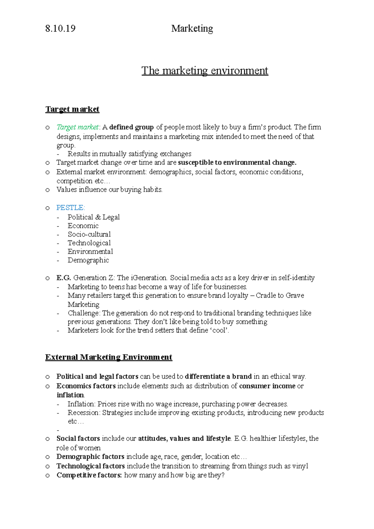 8.10.19 - The marketing environment - 8.10 Marketing The marketing ...
