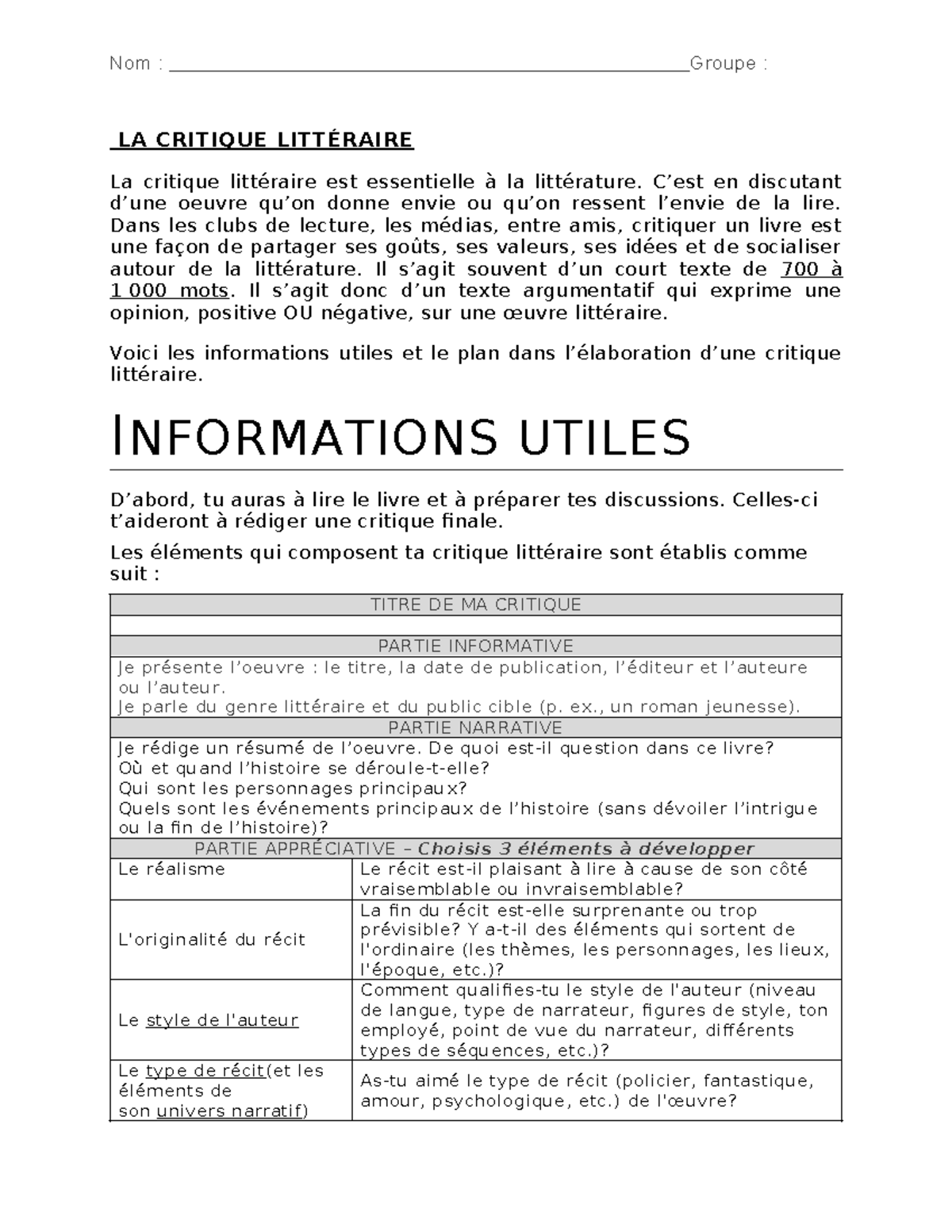 Critique littéraire - mmjjhbhb - LA CRITIQUE LITTÉRAIRE La critique ...