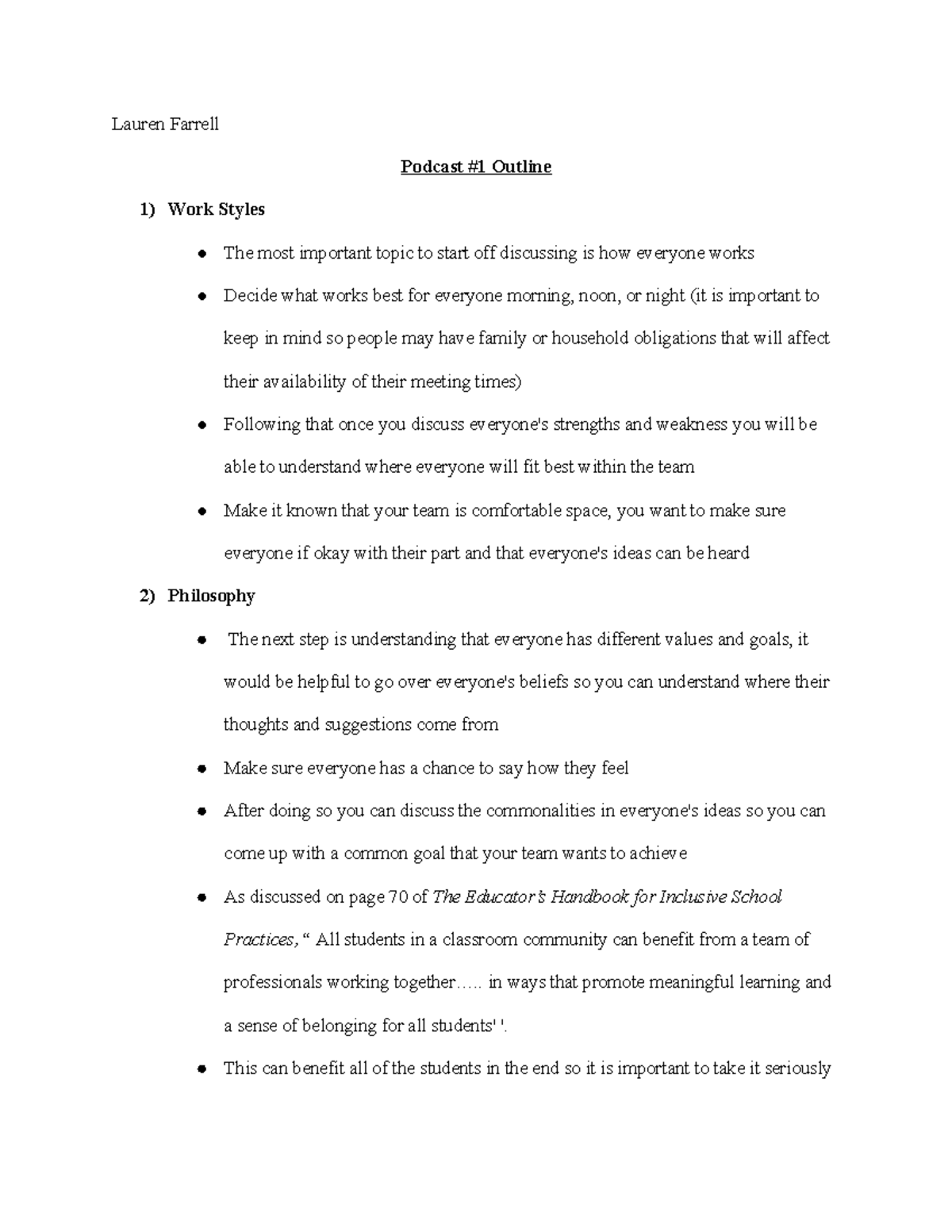 Podcast Outlines - Lauren Farrell Podcast #1 Outline Work Styles The ...