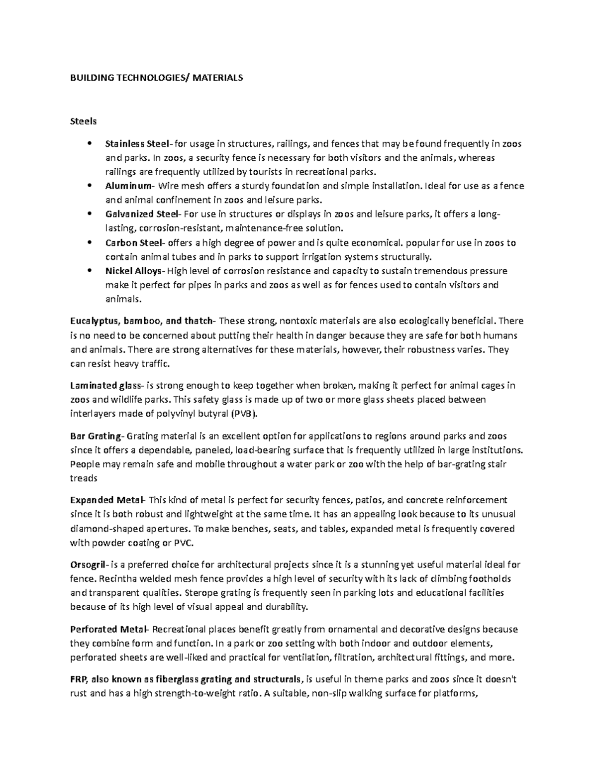 Building Technologies - BUILDING TECHNOLOGIES/ MATERIALS Steels ...