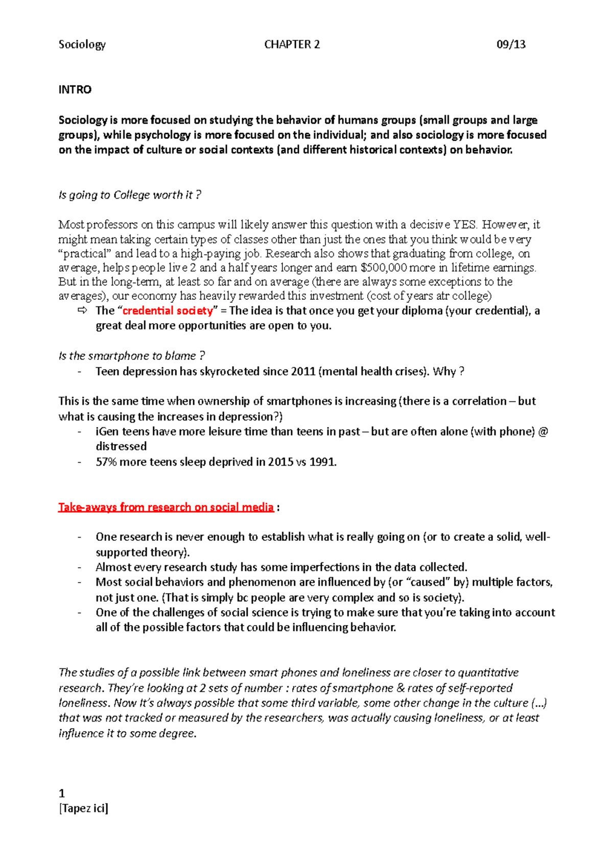 Socio Chapter 2 - INTRO Sociology is more focused on studying the ...
