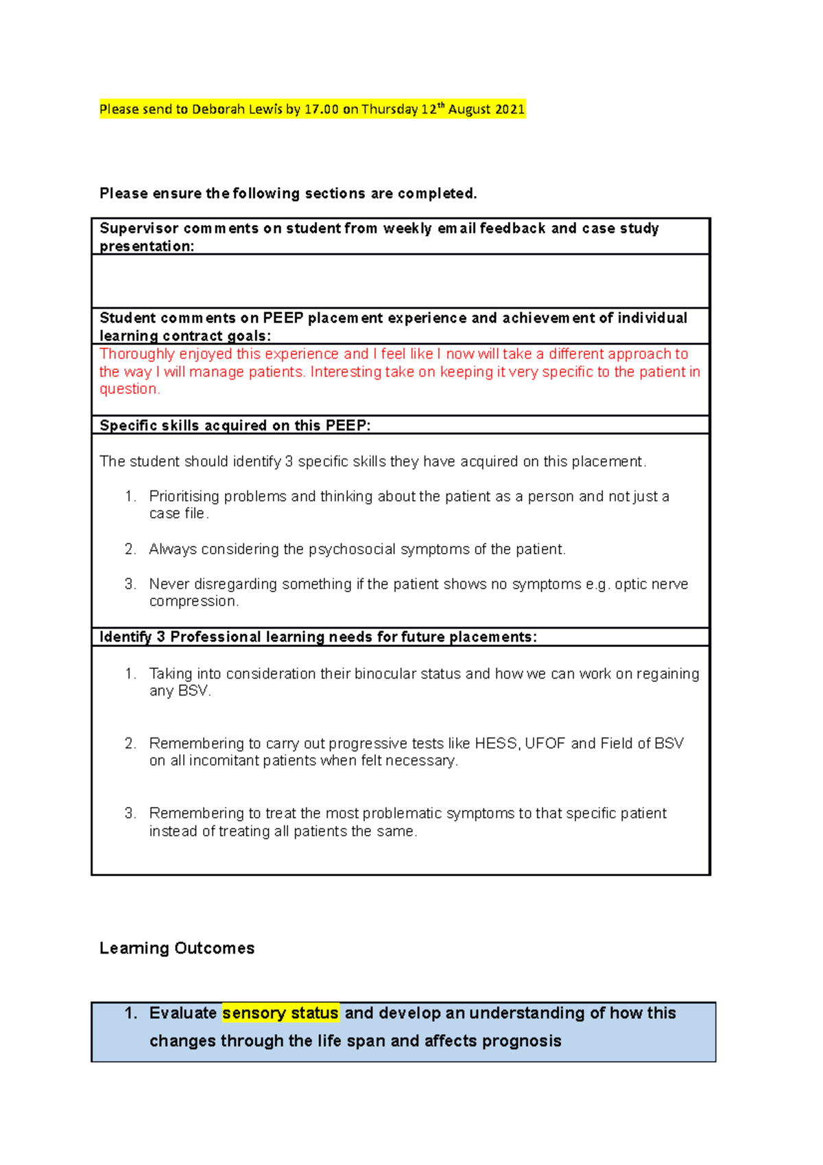 Final PEEP assessment - notes - Please send to Deborah Lewis by 17 on ...