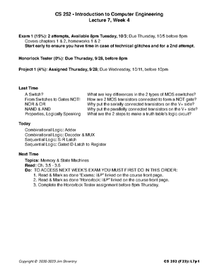 Outline L 10w5 - Notes for von Neumann model - CS 252 - Introduction to ...