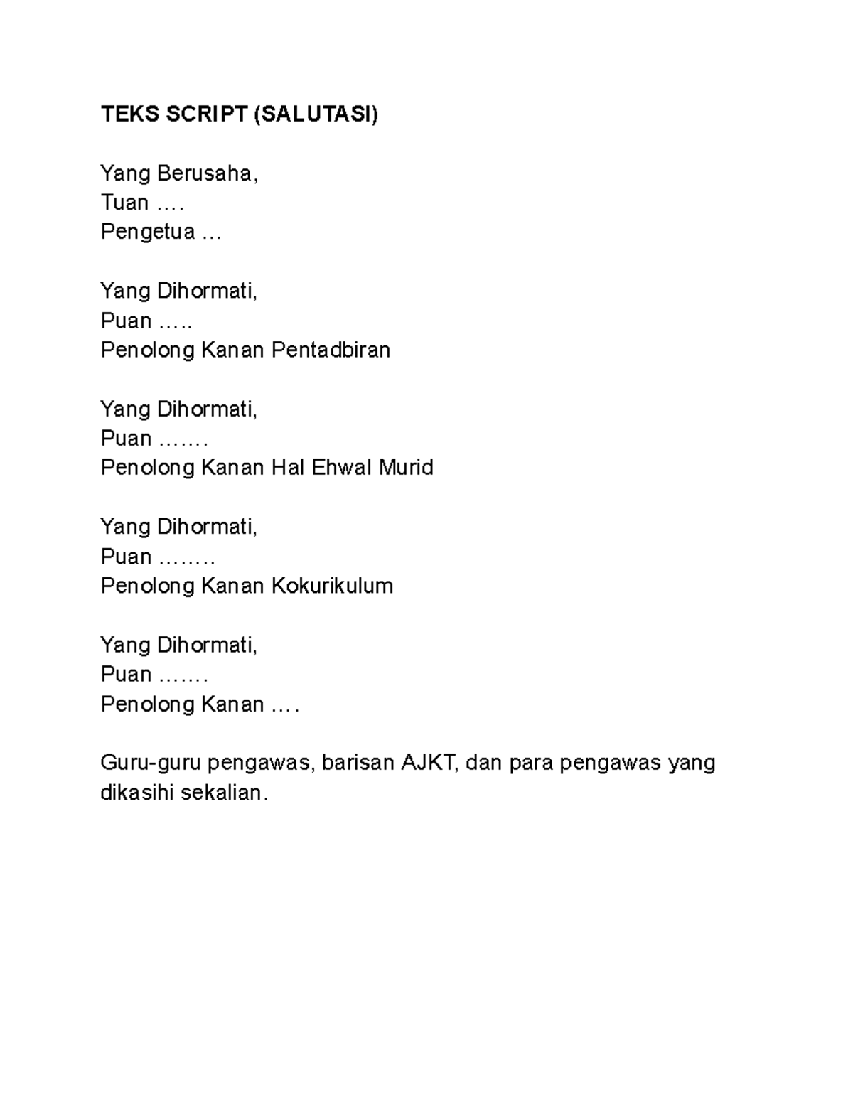 Salutasi Skrip Emcee - English - TEKS SCRIPT (SALUTASI) Yang Berusaha ...