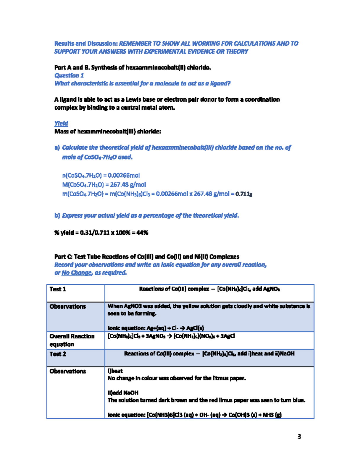 Experiment 12 - Calculations and Questions - CHEM10004 - Studocu