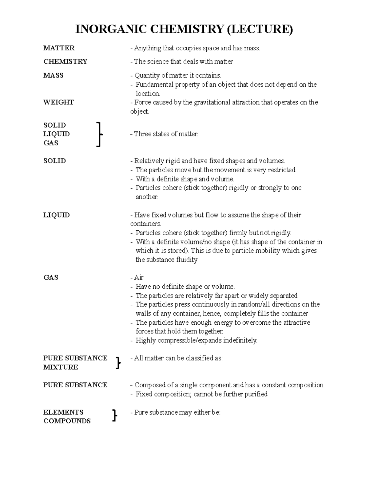 IOC- Lecture - inorg chem - MATTER - Anything that occupies space and ...