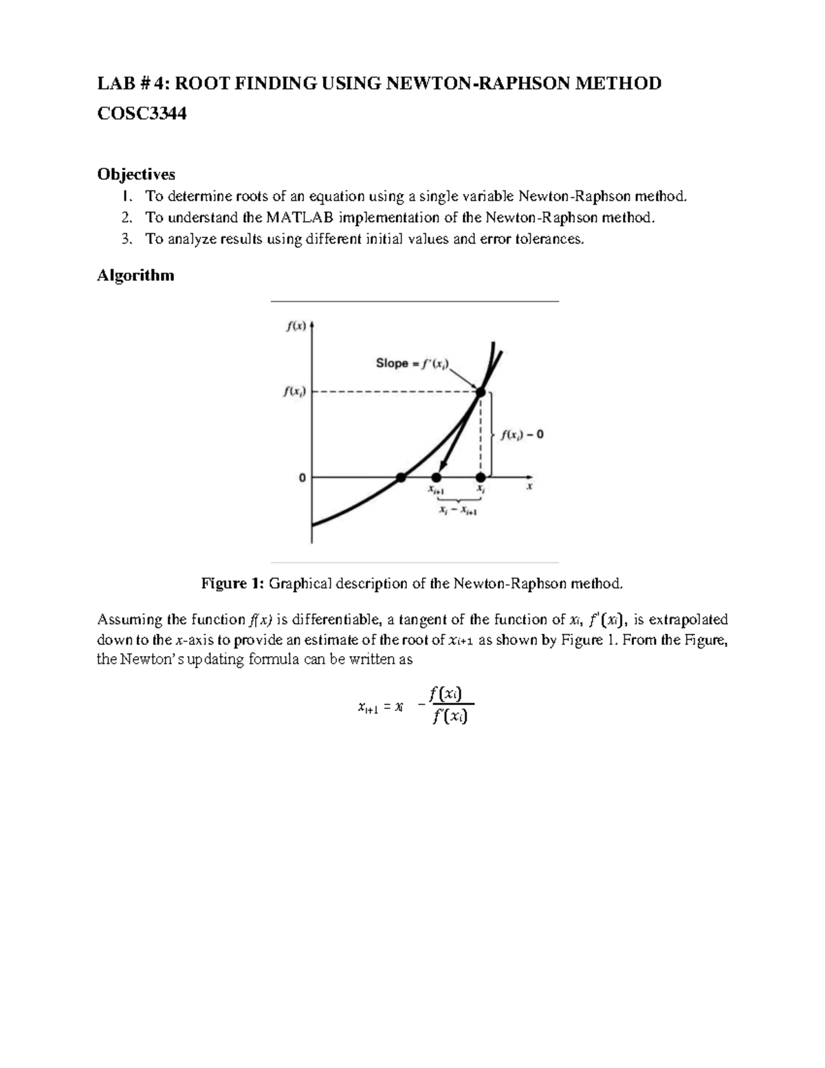 Lab 4 Cosc Lab 4 On The Newton Raphson Method Of Finding Roots Lab 4 Root Finding Using