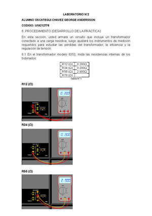 LAB 2 Maquinas Electricas - Laboratorio Nº 2- Regulación y eficiencia del transformador Curso ...