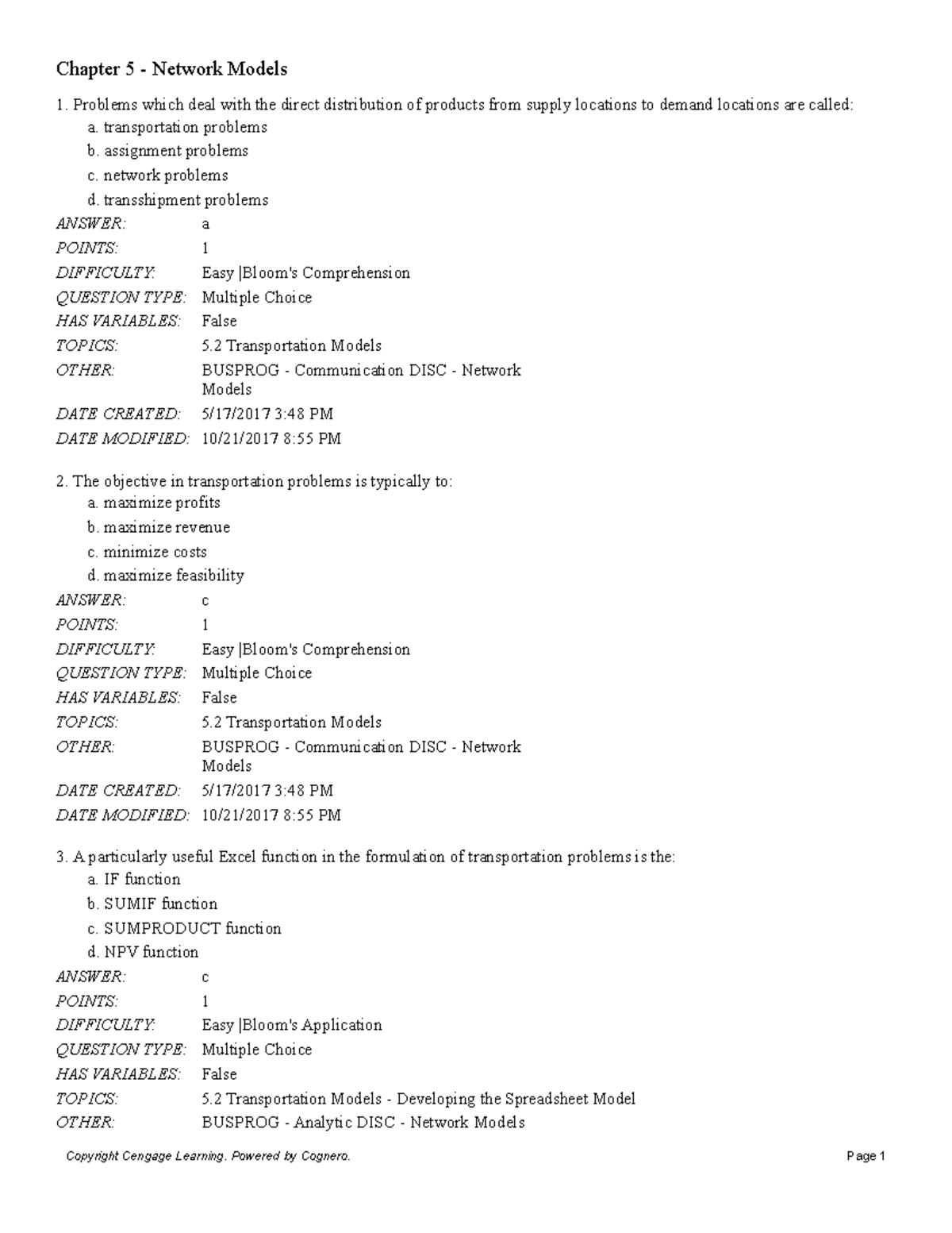 Chapter 5 Network Models - Problems which deal with the direct ...