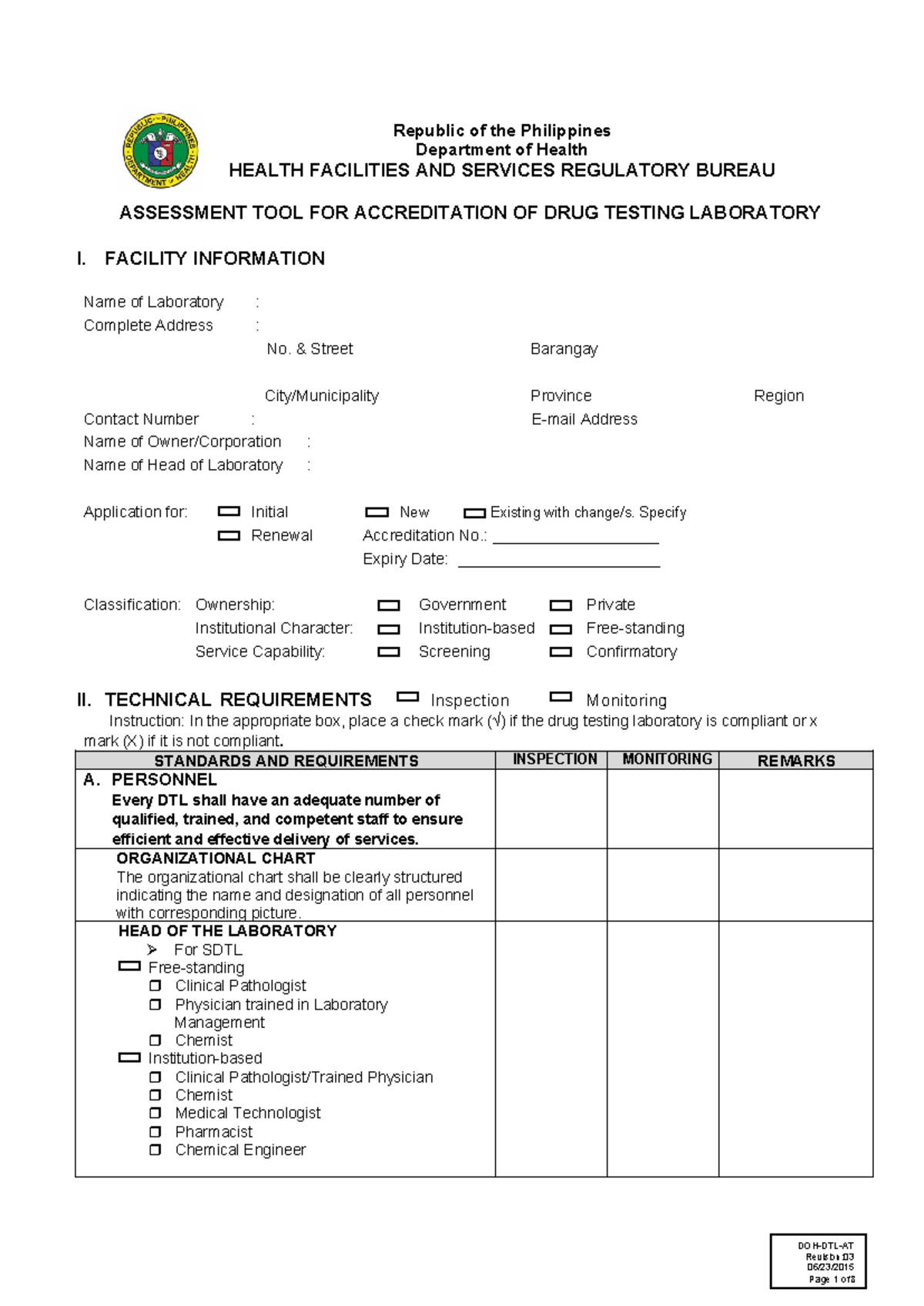 Assessment tool for Accreditation of Drug Testing Laboratory - DOH-DTL ...
