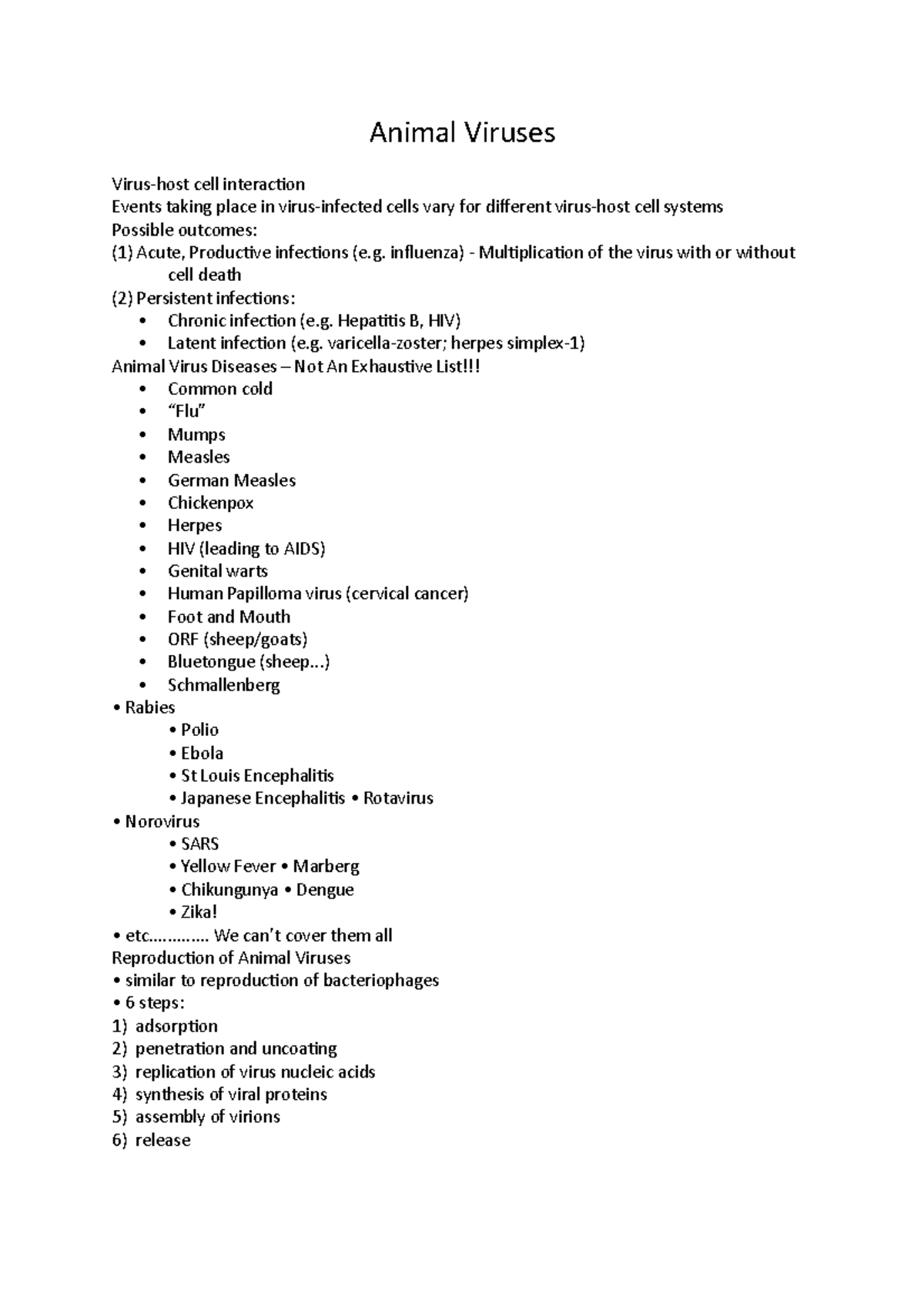 Animal Viruses - Lecture notes Semester 2 of 2nd year - Animal Viruses ...