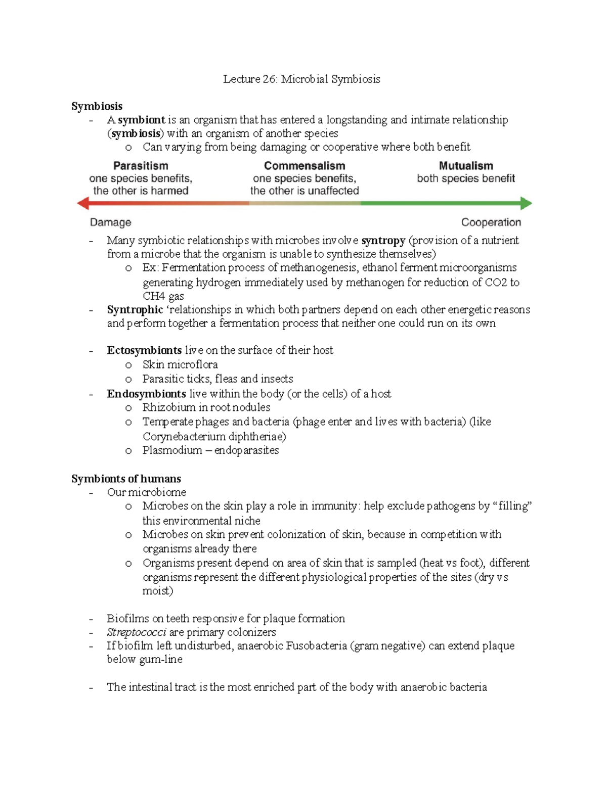 Lecture 26 - NOTED - Lecture 26: Microbial Symbiosis Symbiosis A ...