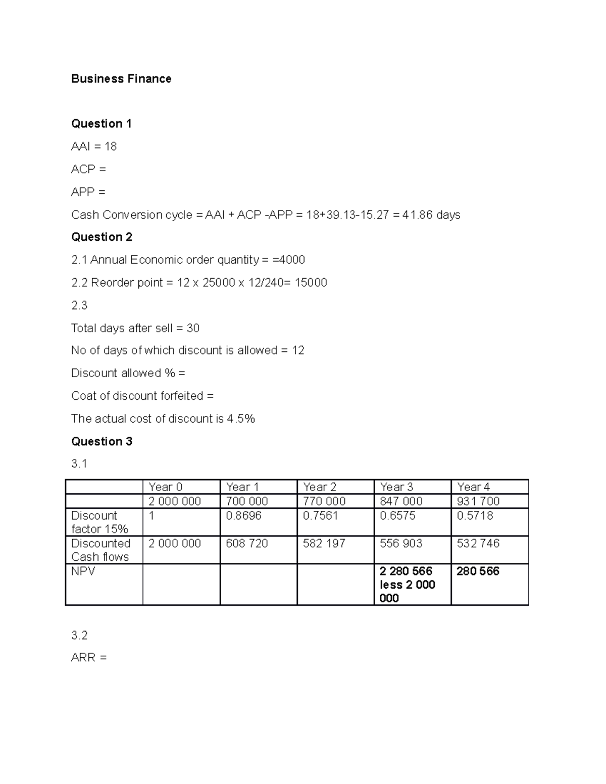 Business finance - financial management - Business Finance Question 1 ...