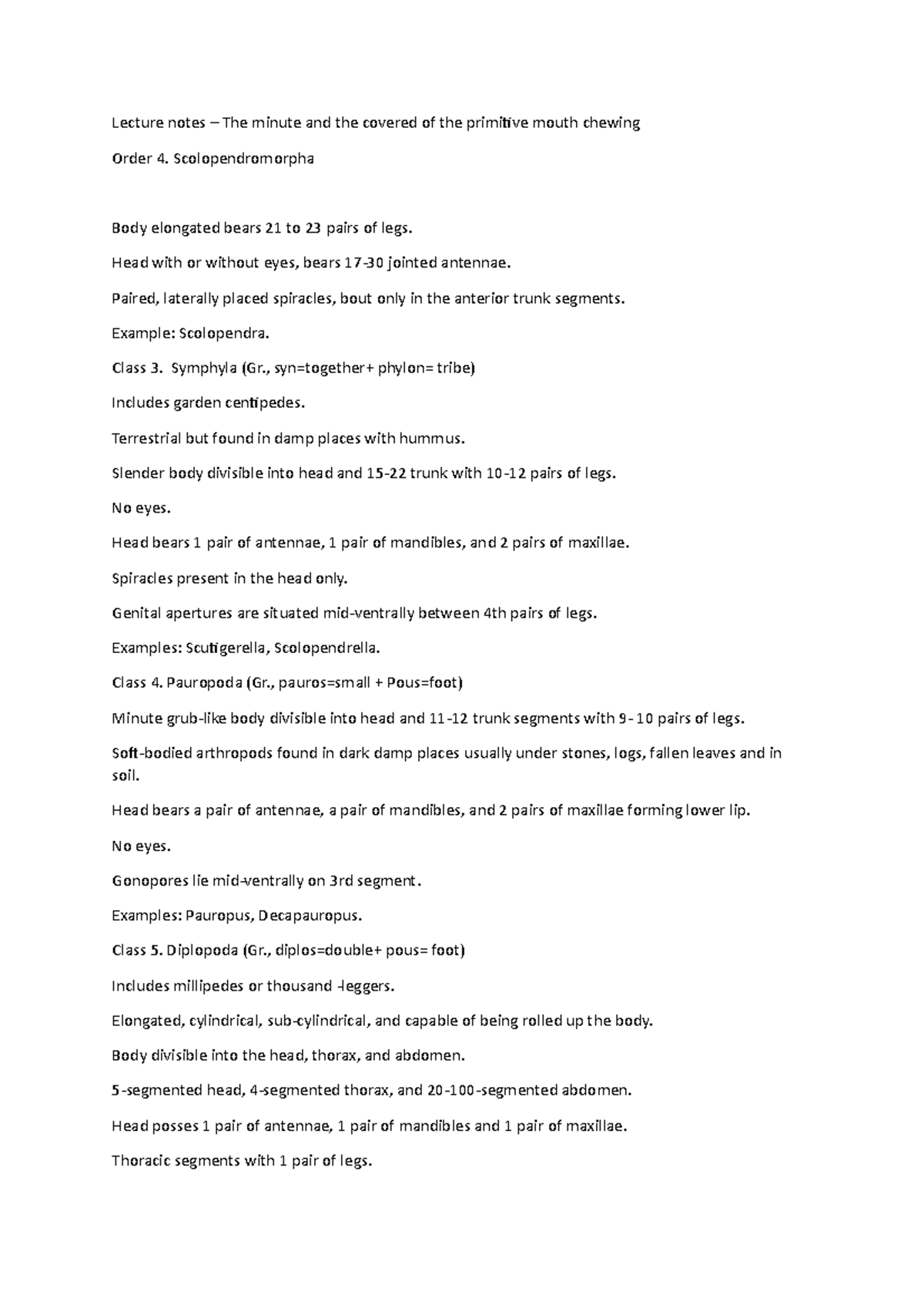 Lecture notes – The minute and the covered of the primitive mouth ...