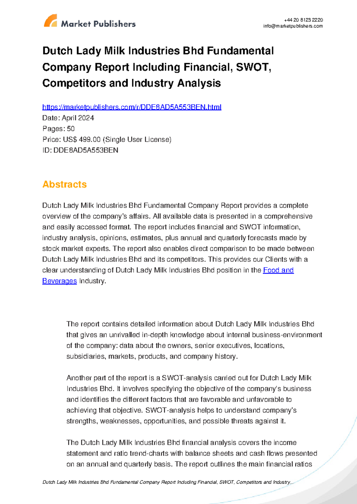 Dutch lady milk industries bhd swot analysis bac - Dutch Lady Milk ...