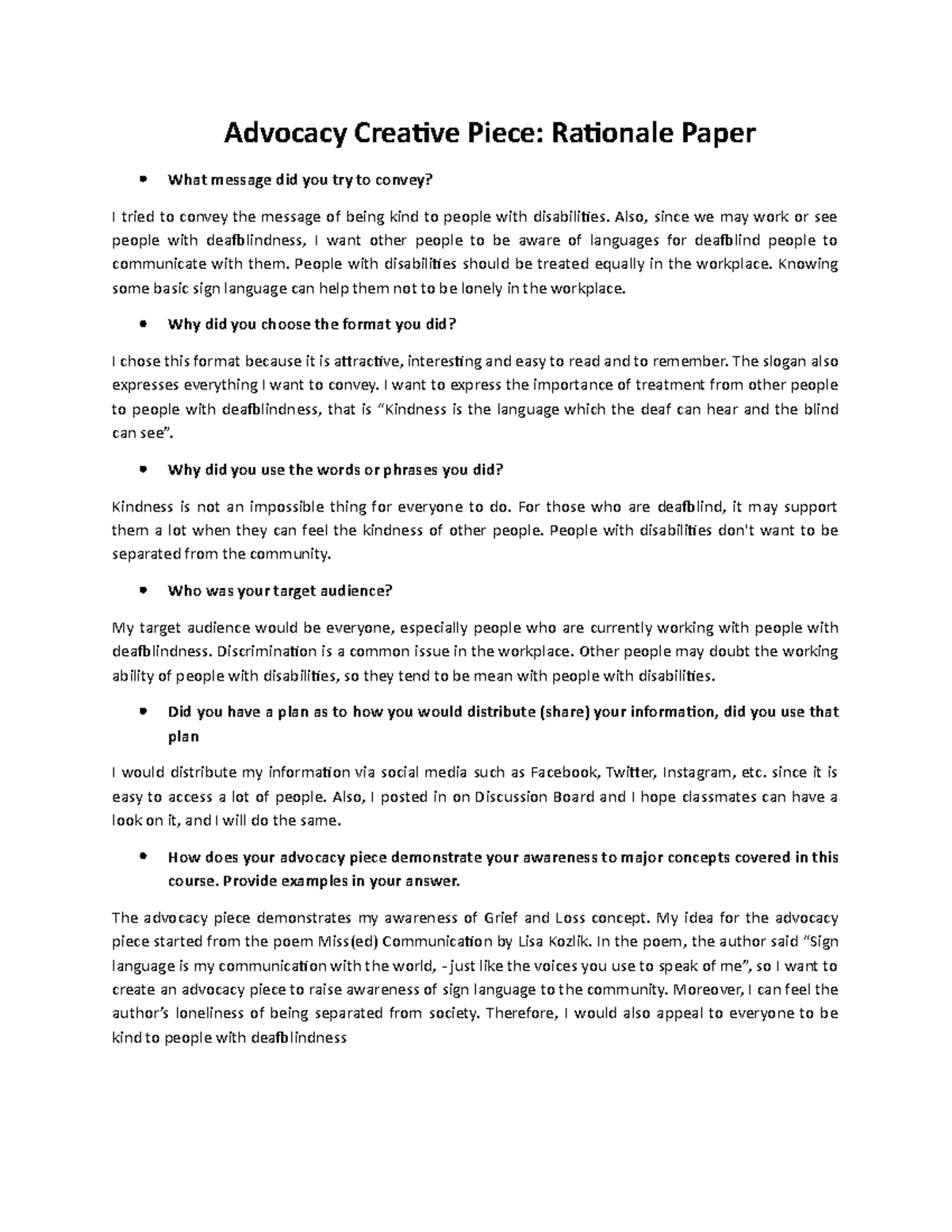 Rationale Paper for Advocacy Piece - Advocacy Creative Piece: Rationale ...