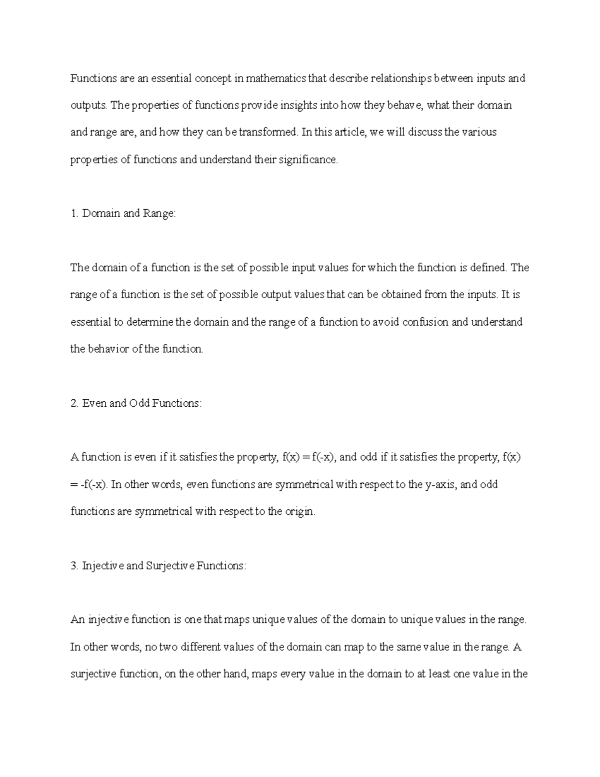 MAT-171 Properties of Functions additional info - Functions are an ...