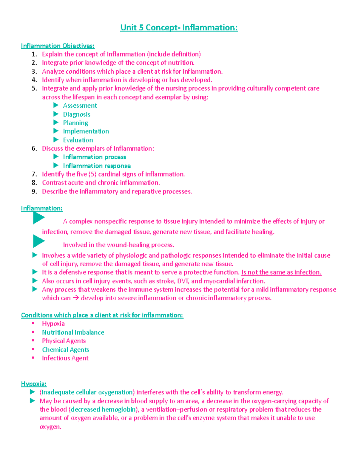 Unit 5 - Inflammation - Unit 5 Concept- Inflammation: Inflammation ...