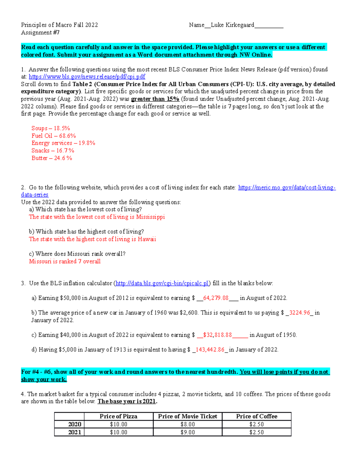 Assignment 7 (CPI) - homework over macro equations - Principles of ...