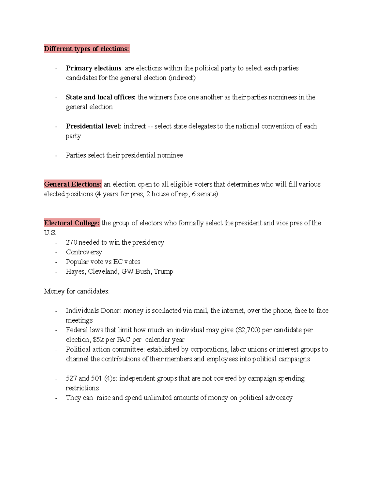 Poli 110 - Lecture notes from class - Different types of elections ...