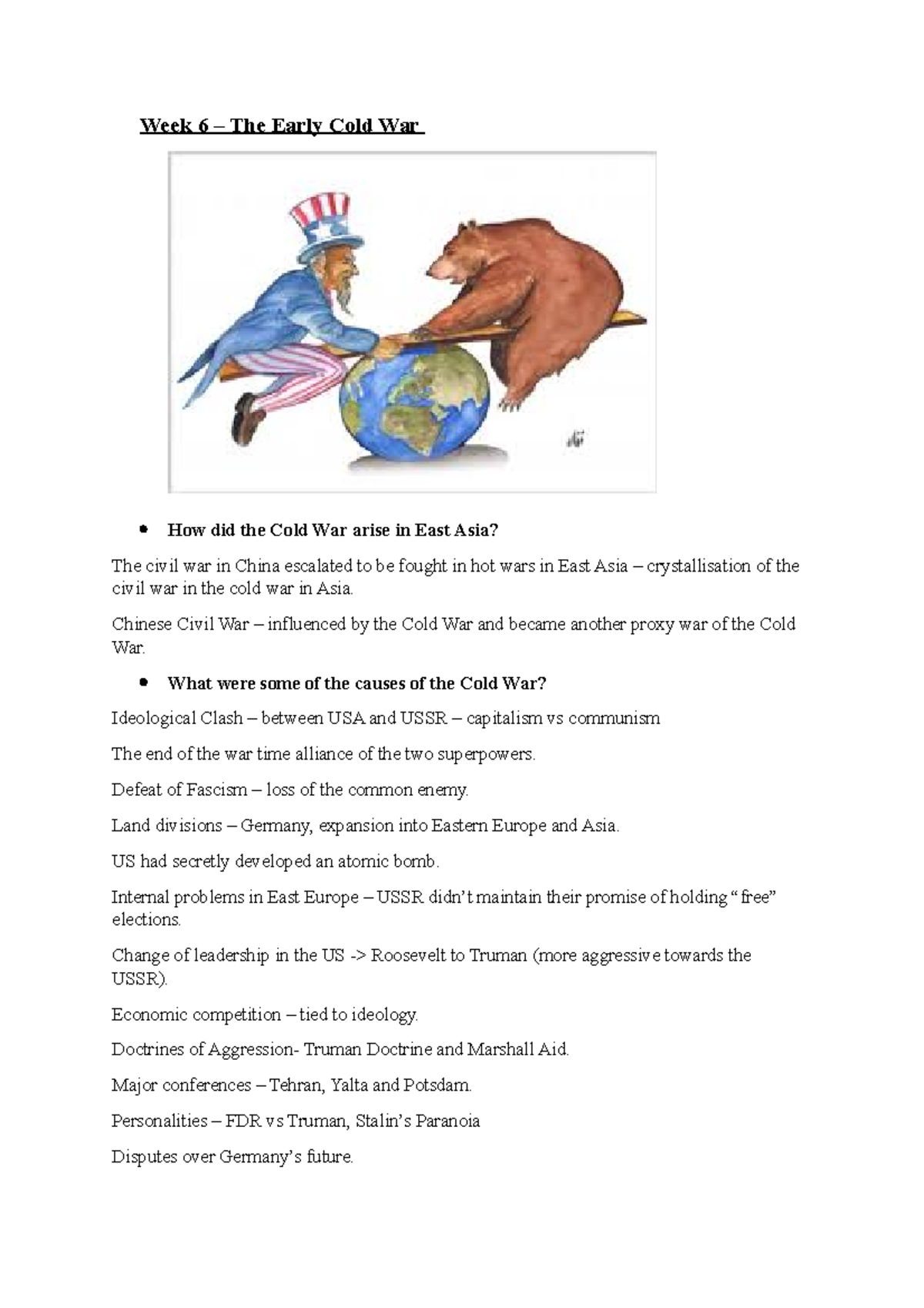 Week 6 Class Handout - Week 6 – The Early Cold War How did the Cold War ...