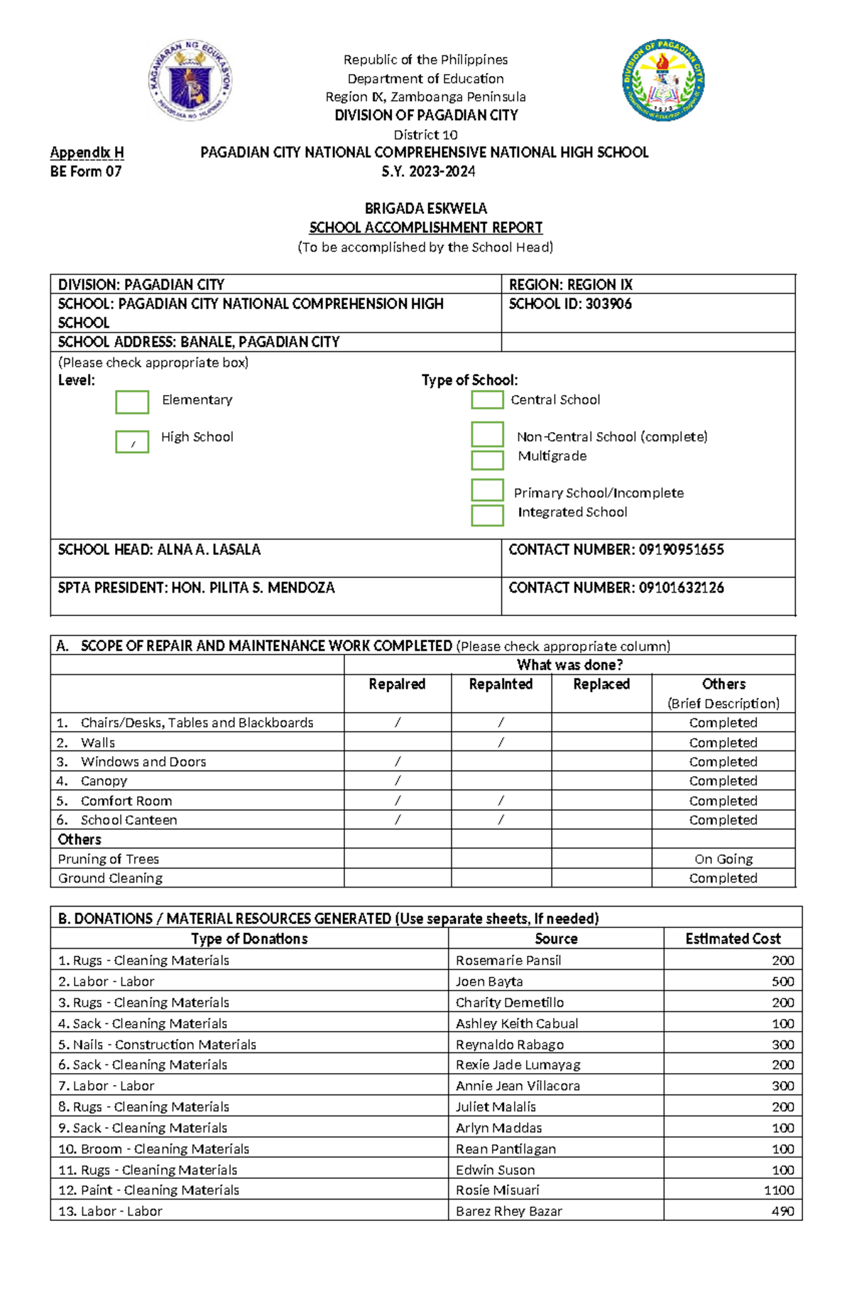 BE Form 07 Appendix H - asdasdsa - Department of Education Region IX ...
