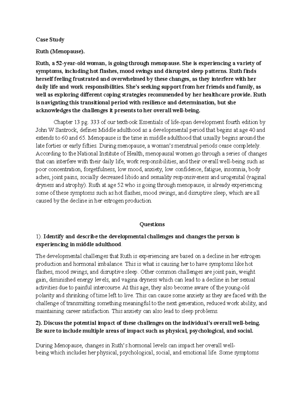 Case Study menopause - Discussion Board - Case Study Ruth (Menopause ...