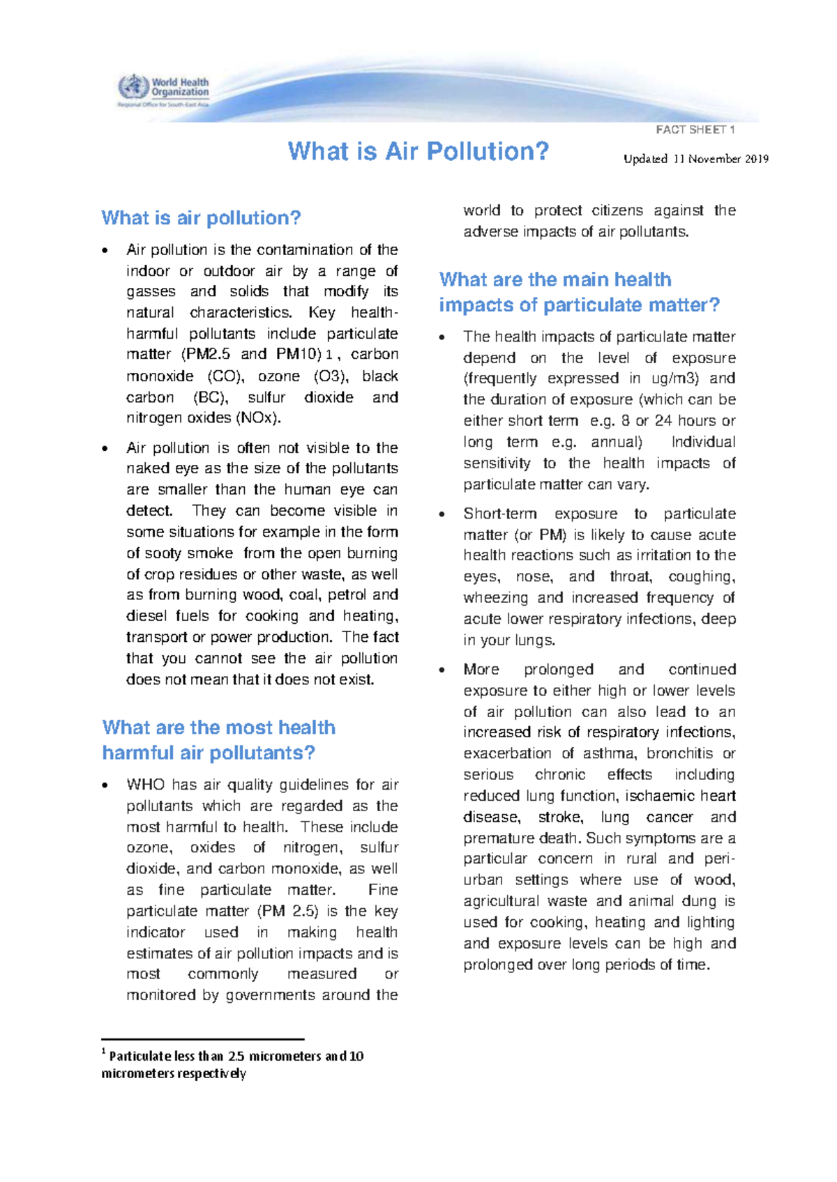 What is air pollution 2019 - FACT SHEET 1 What is Air Pollution? What ...