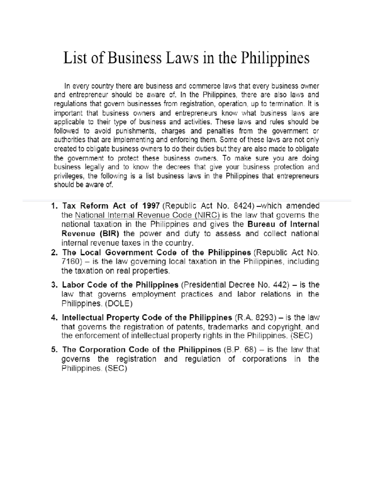 Business Laws in the Philippines - In the Philippines, there are also ...